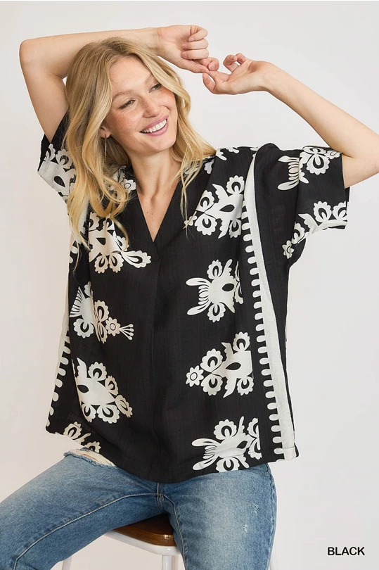 Oversized Border Print Top – All Boujee Boutique